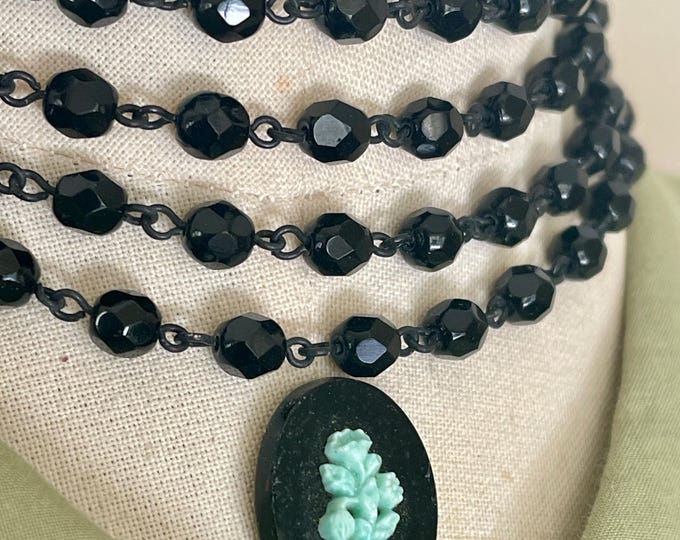 Black Glass Beaded Chain, Starter Necklace, Vintage Chain, Castlecore ...