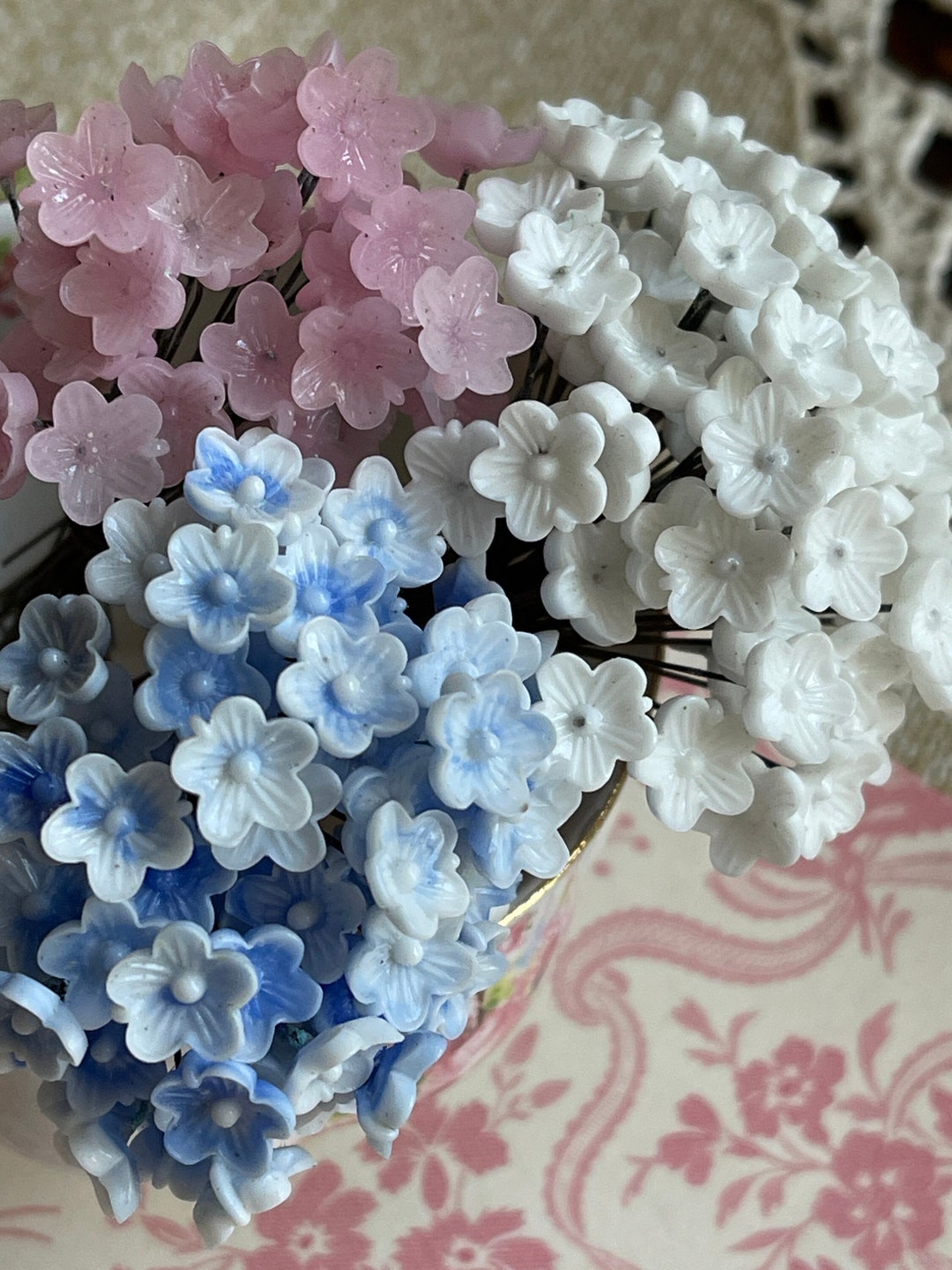 Vintage Forget Me Nots, Glass Flower Stamens, Tiara Glass Flower Stems ...