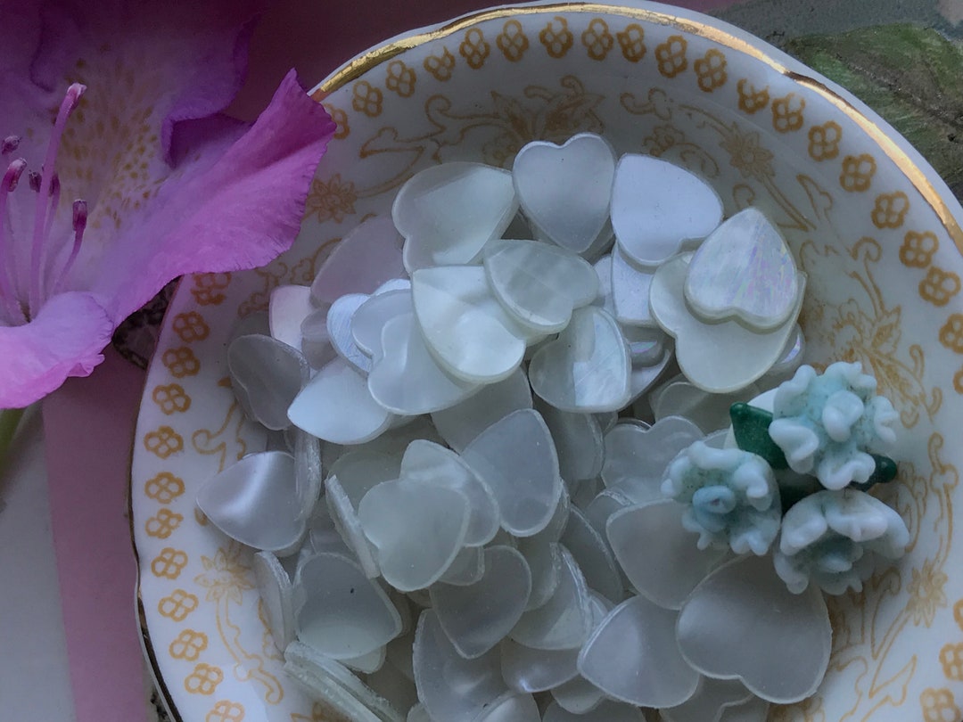 Vintage Faux MOP Hearts Cabochons, Heart Cabochons, MOP Embellishments ...