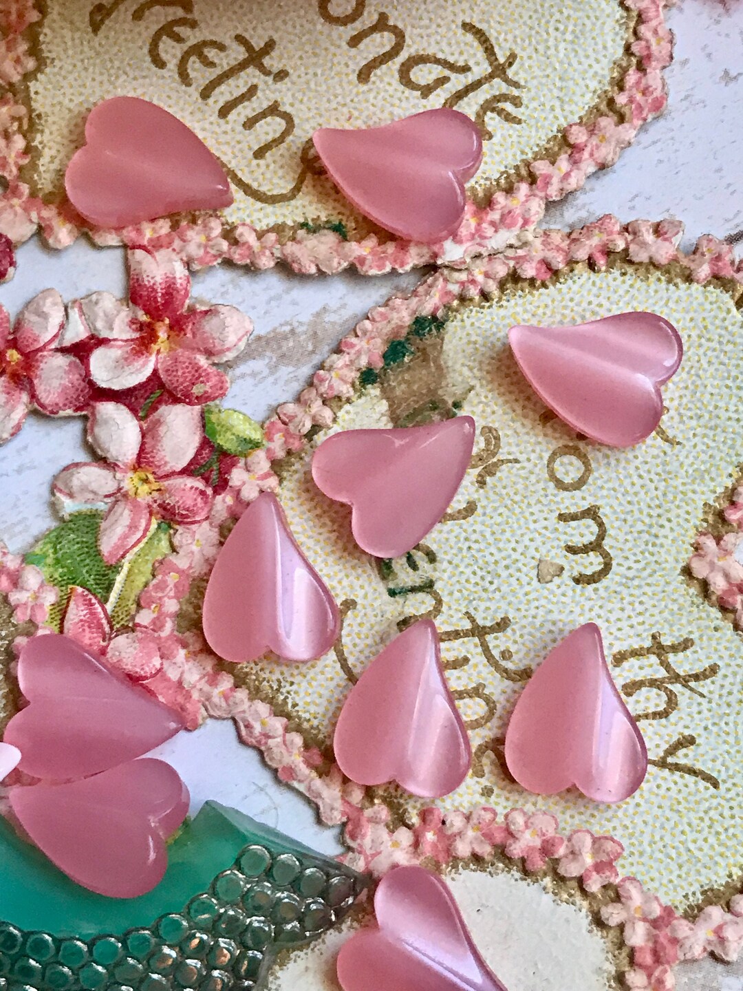 Pink Heart Cabochons, Lucite Hearts, 10pcs, 8x9, Valentine’s Day Hearts ...