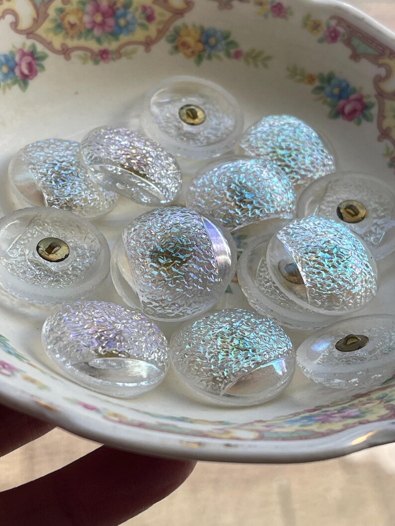 7/8" Vintage Glass Buttons, AB Buttons, Czech Republic, 6pcs, Metal ...