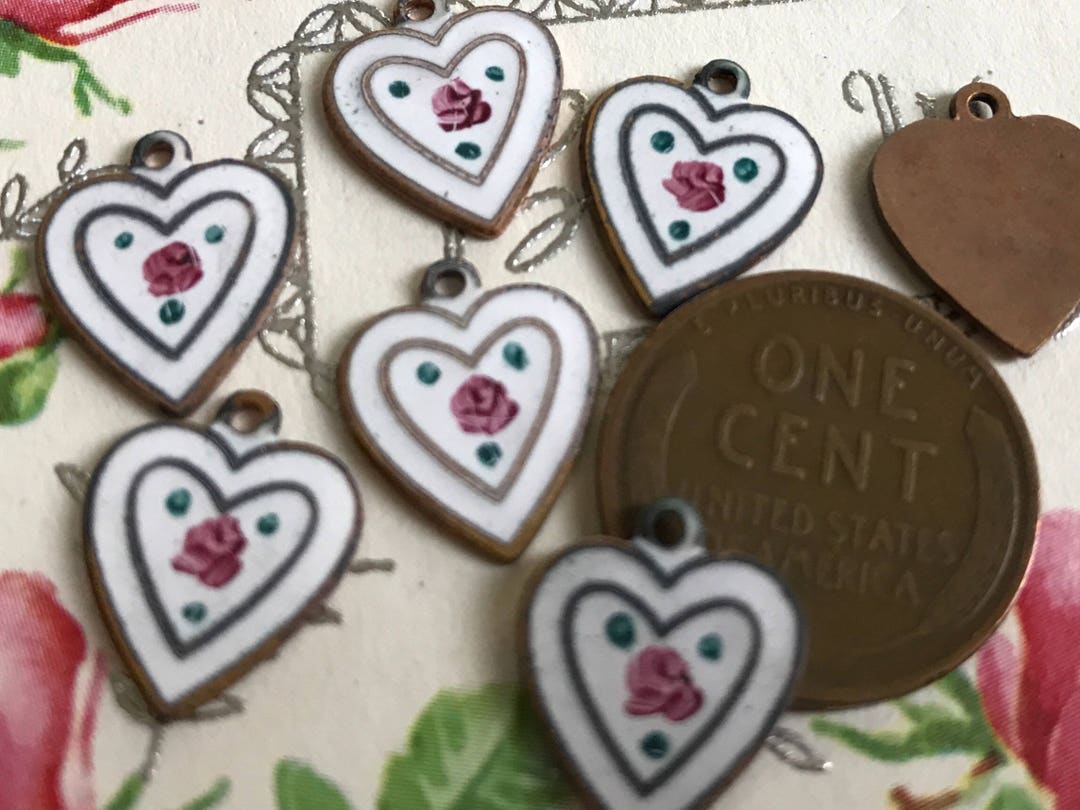Vintage Heart Charms - Enameled Hearts - Love Charms - Valentines Day ...