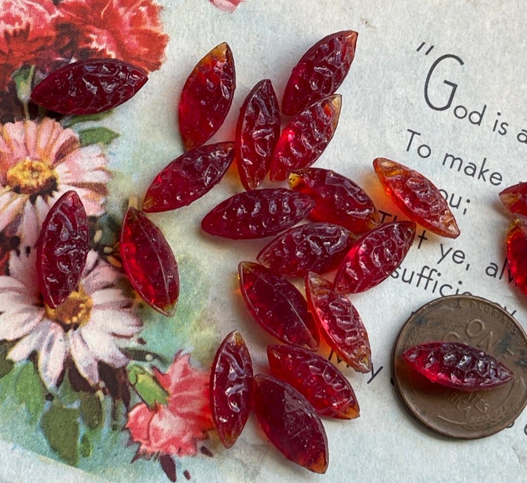 15x7, Ruby Navettes, VINTAGE, Bumpy Texture, 6pcs, Ruby Stones, Pressed ...