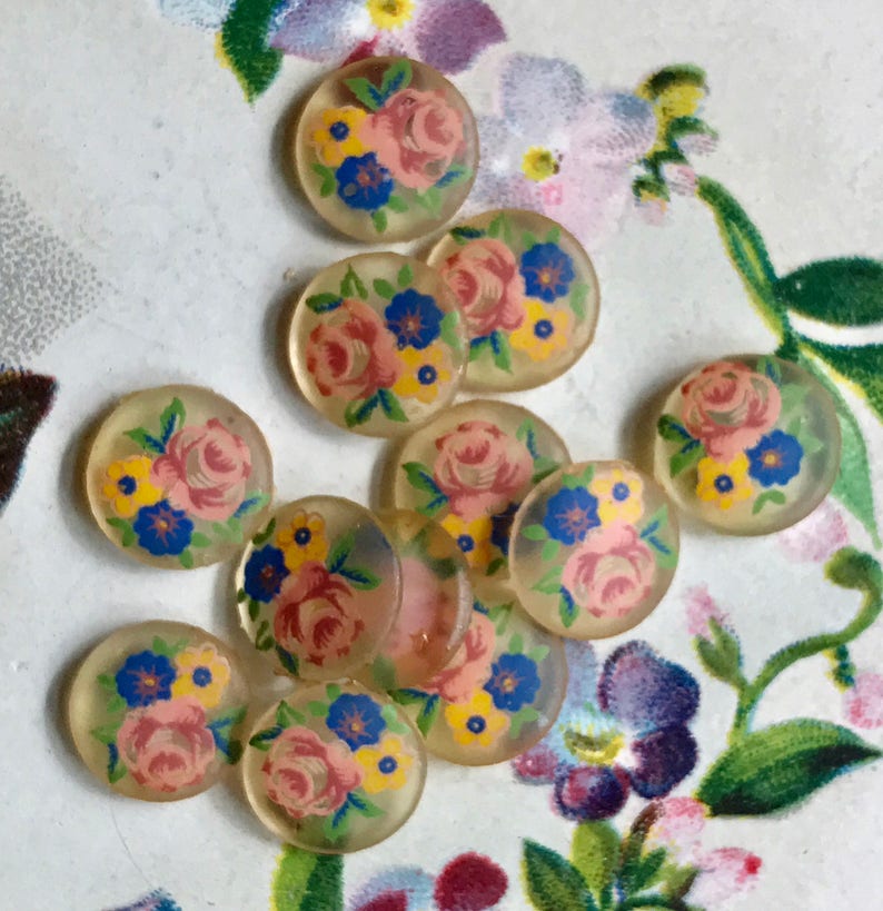 6 Vintage Cabochons, 7mm, Cottagecore Jewelry Making Supplies, Round ...