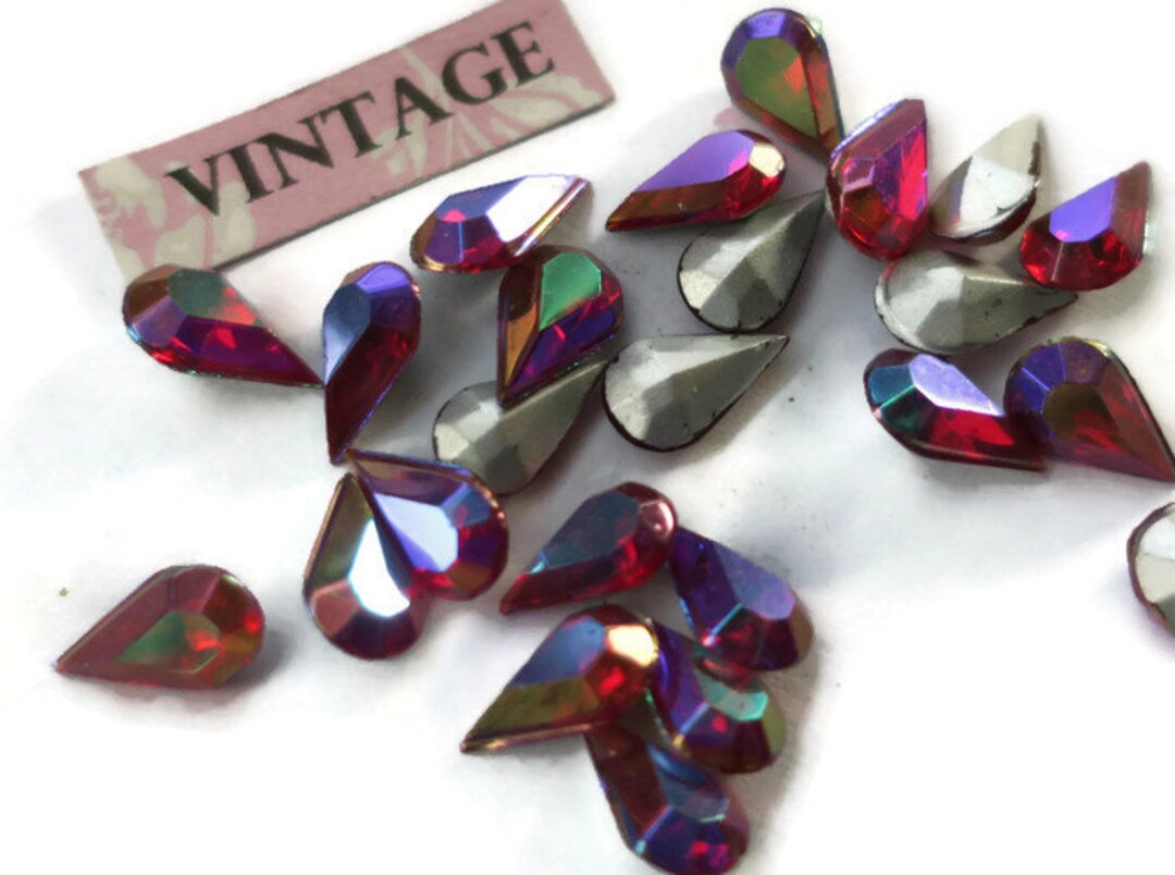 Vintage 10x6mm Pear Shape Rhinestones Ruby Aurora Teardrop Shape Foil ...