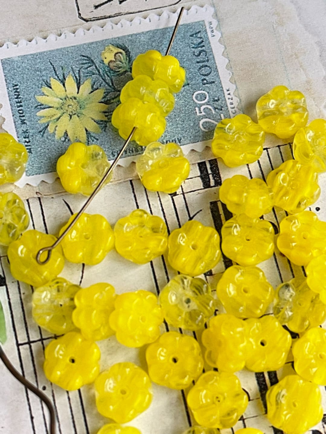 Yellow Flower Beads, Spacer Beads, 4x8mm, Bright Yellow Flower Spacers ...