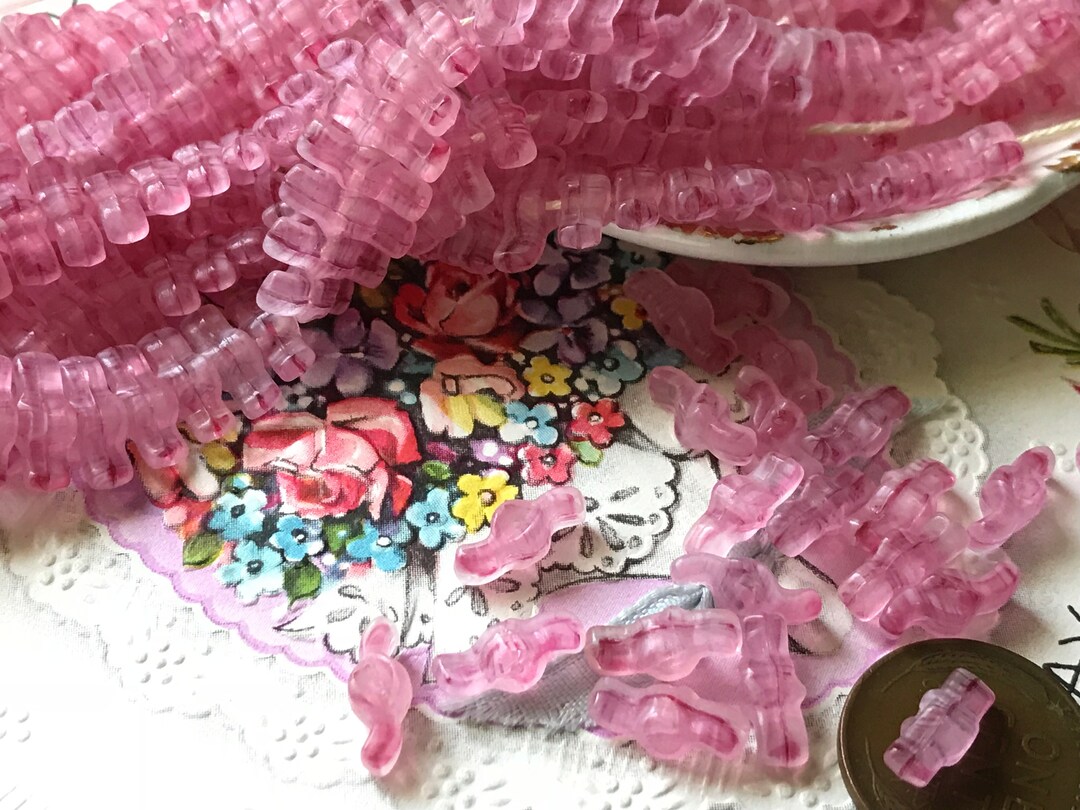 Vintage Glass Bows Beads, Pink Shabby Beads, Pretty Pink Beads, Cottage ...