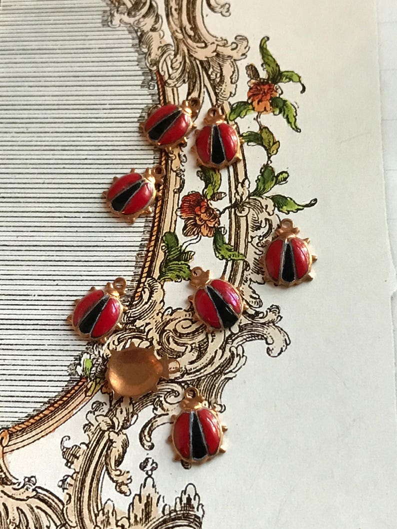 4 Vintage Ladybug Charms, Enameled Ladybugs, Guilloche Charms, Enamel ...