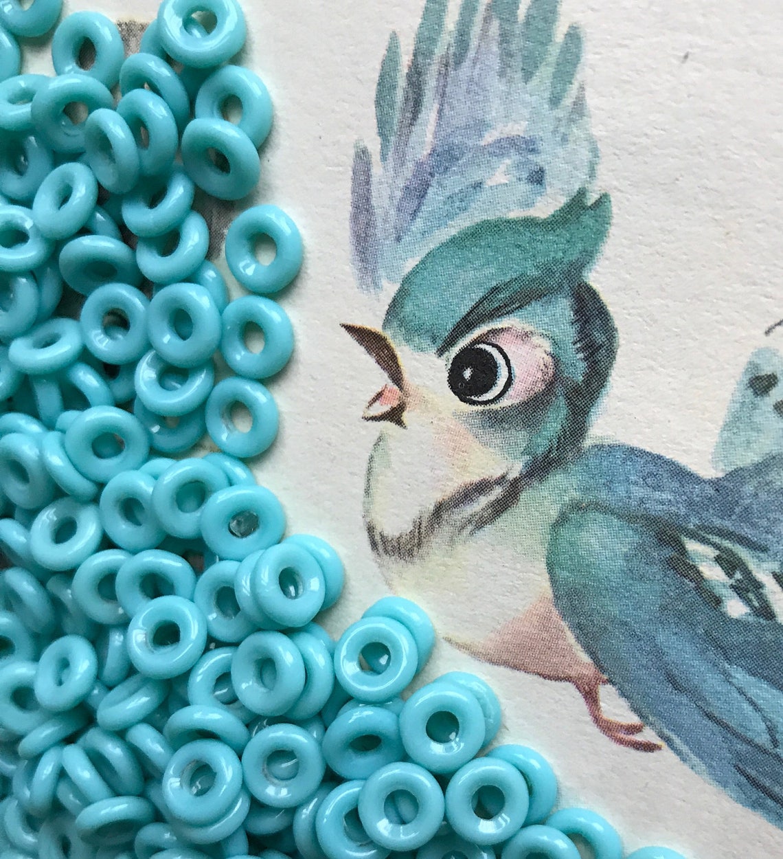 Opaque Turquoise Donut Beads, Vintage Glass Beads, Ring Beads,matte ...
