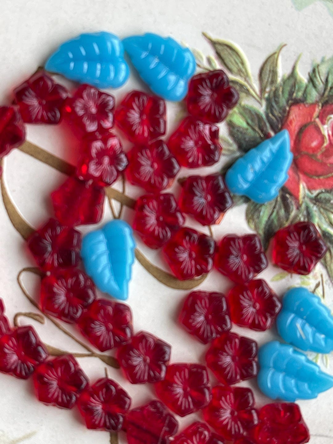 Vintage Glass Flowers and Leaves, Glass Flower Beads, Glass Leaves ...