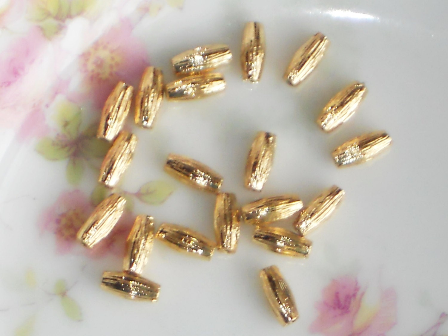 Vintage Brass Beadsrice Beads Ribbed Beads | Etsy