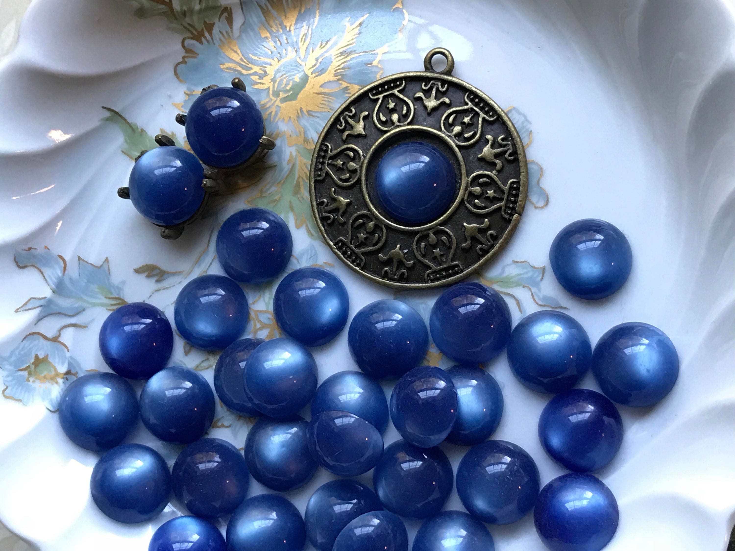 Vintage Cabochons, Blue Lucite Cabochons, Moonstone Look, 11mm ...