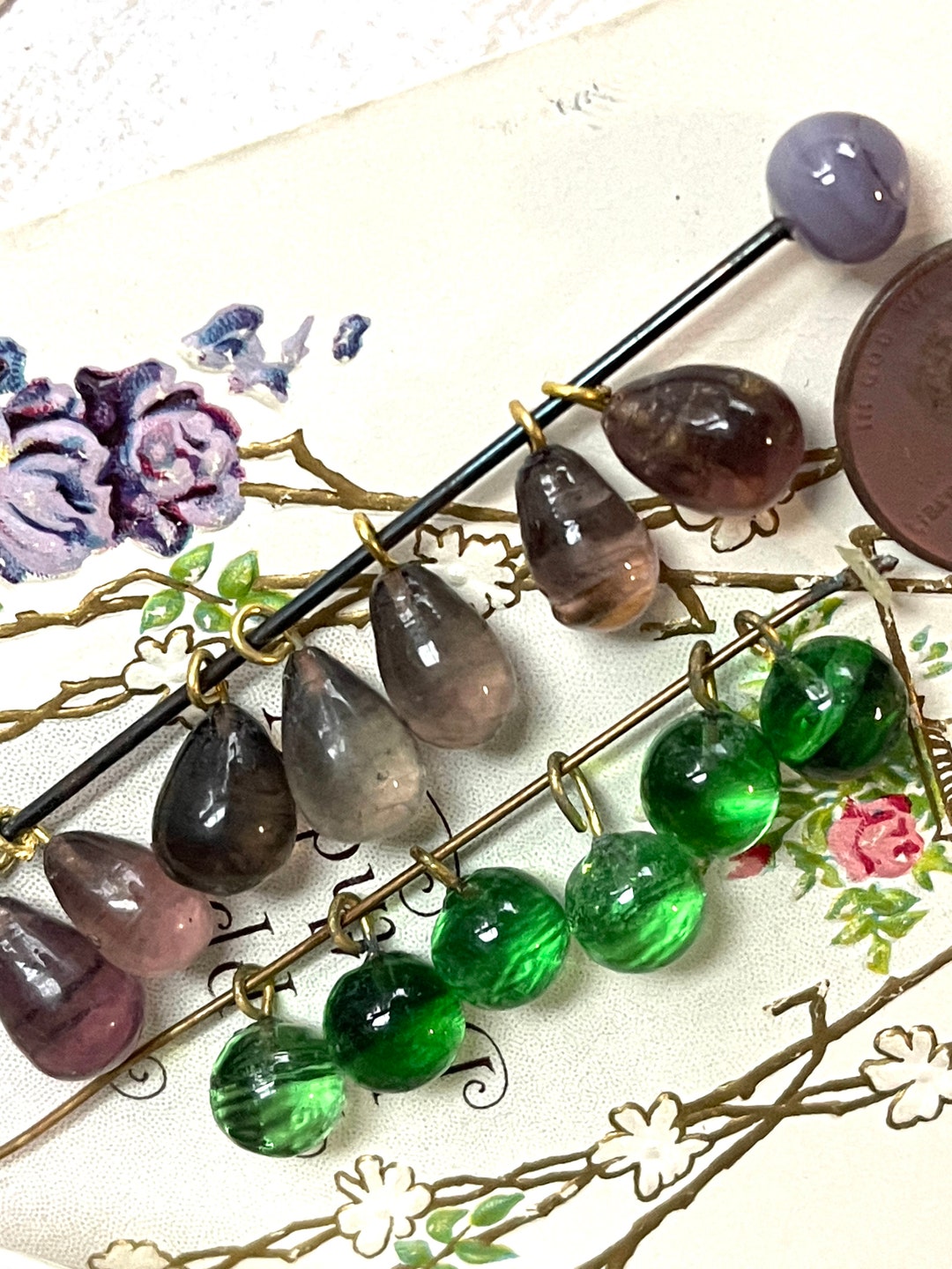 Vintage Glass Drops, Handmade, Emerald or Amethyst - Etsy