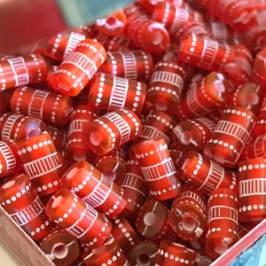 Vintage Red Tube Beads, Etched Beads, Acrylic Lace Beads, Unique Beads ...