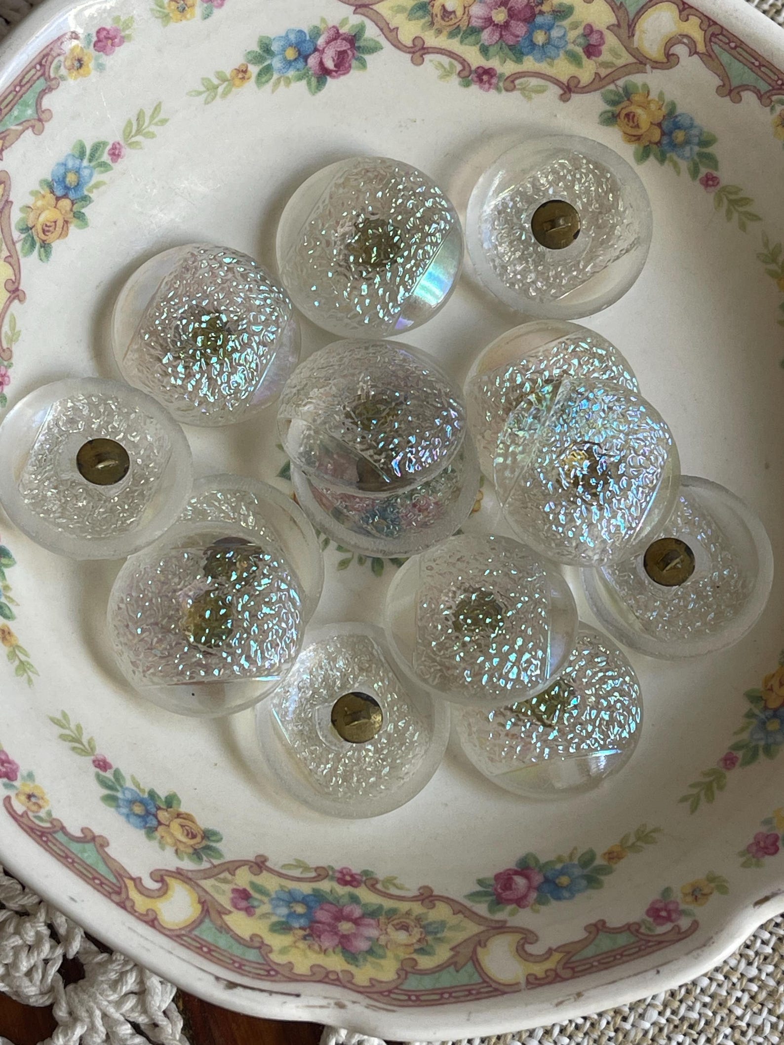 7/8" Vintage Glass Buttons, AB Buttons, Czech Republic, 6pcs, Metal ...