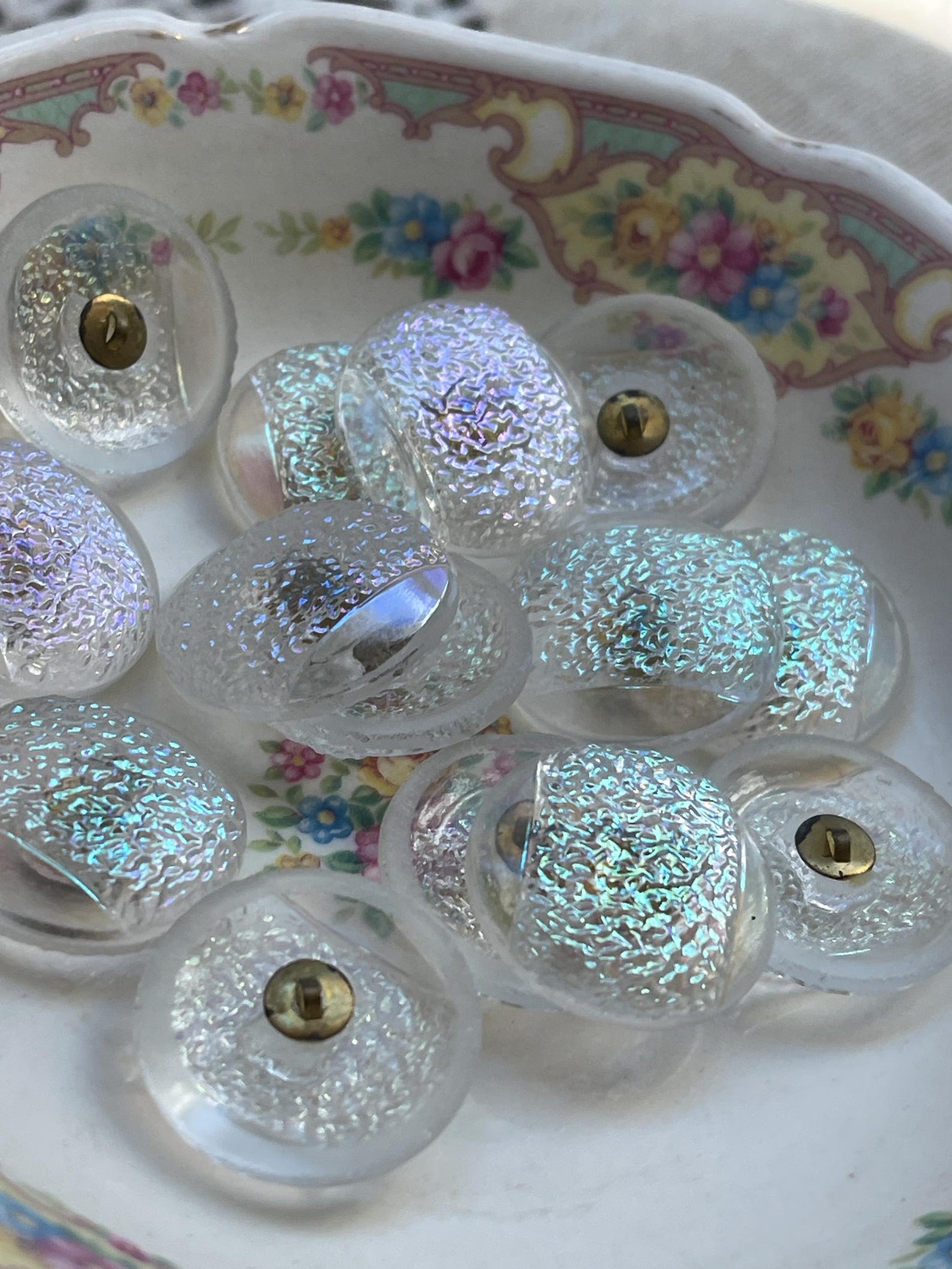 7/8" Vintage Glass Buttons, AB Buttons, Czech Republic, 6pcs, Metal ...