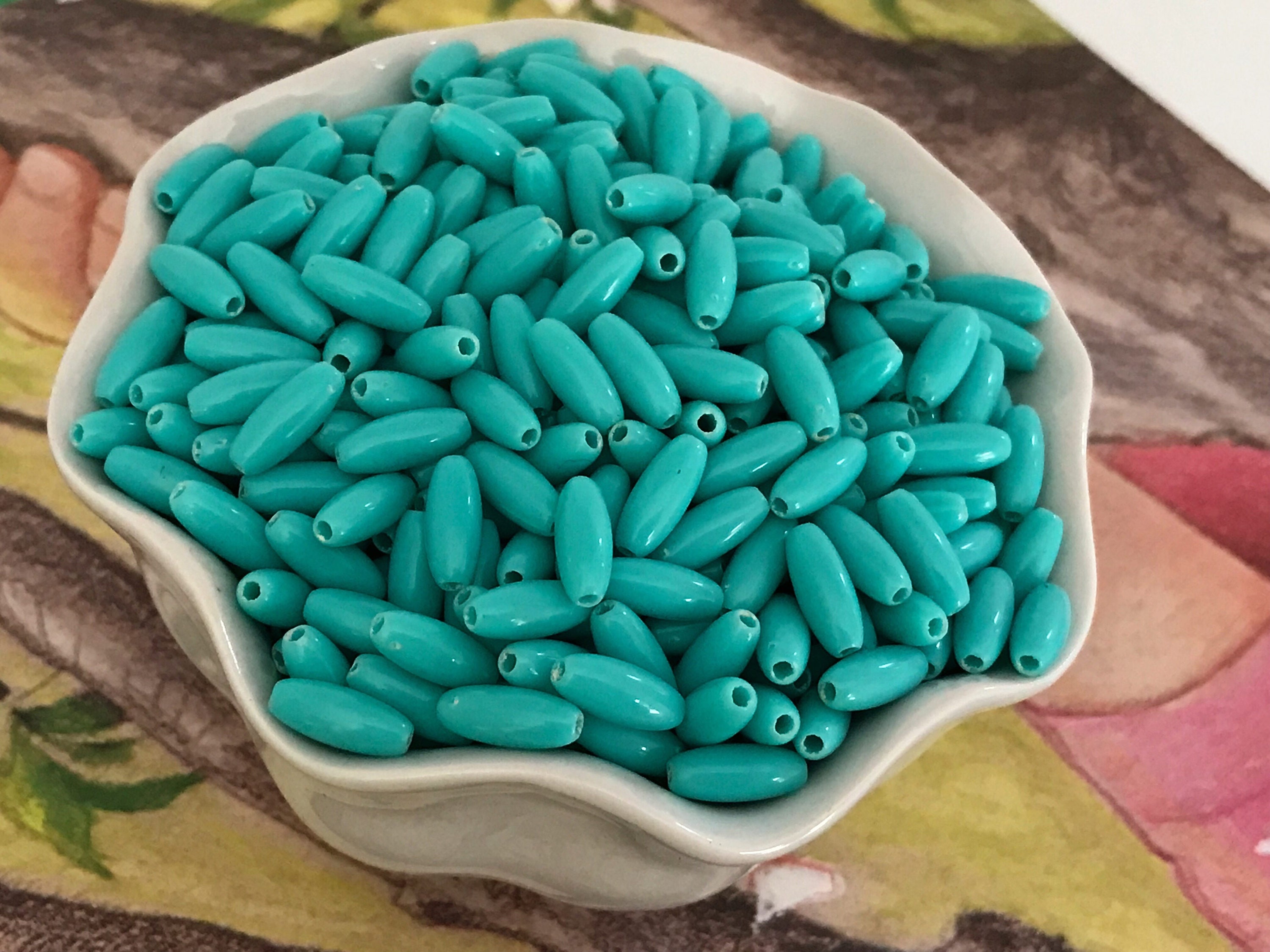 30 Aqua Vintage Beads Acrylic Beads 10x4mm Oval Beads Rice | Etsy