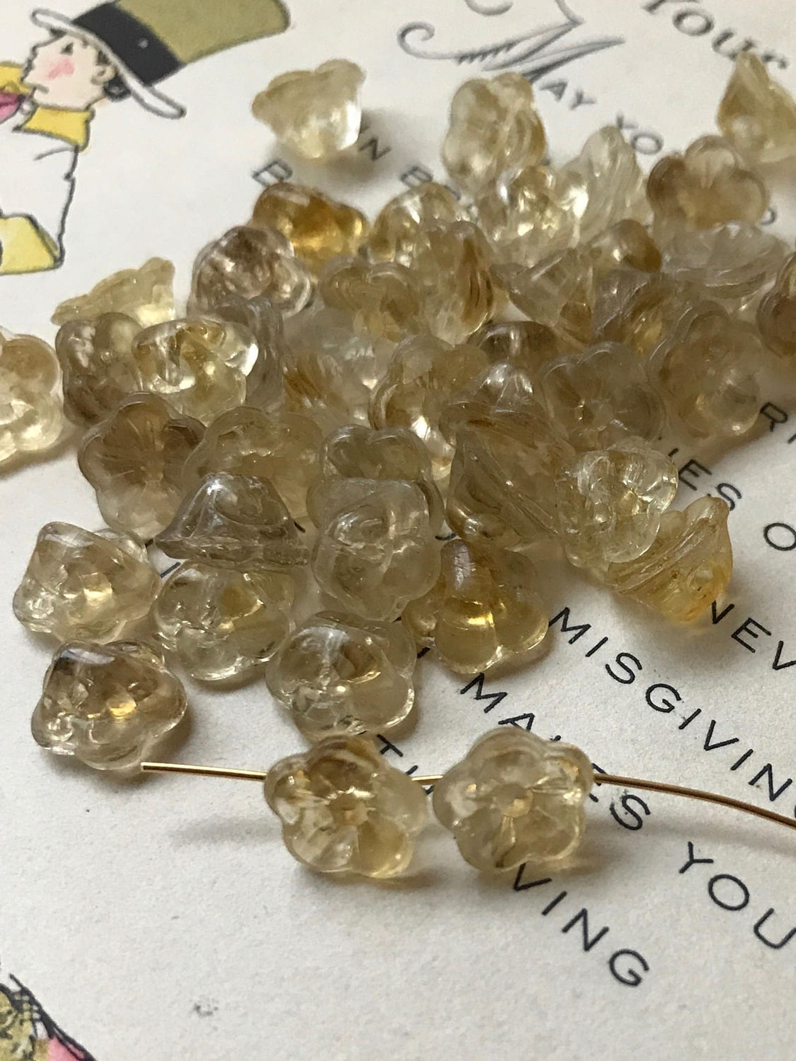 Topaz Glass Button Beads,miriam Haskell Style,beige Flower Beads ...