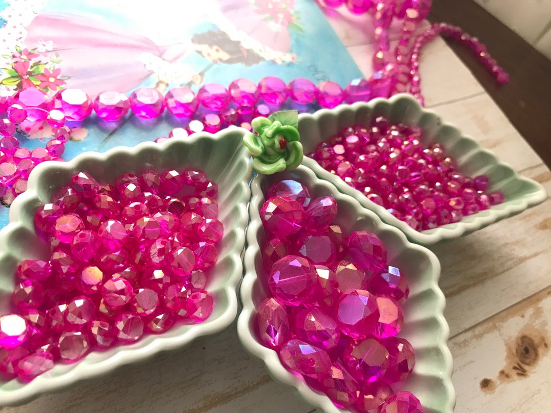 AB Fire Polished Beads - Hot Pink Glass Beads - Window Beads - Etsy