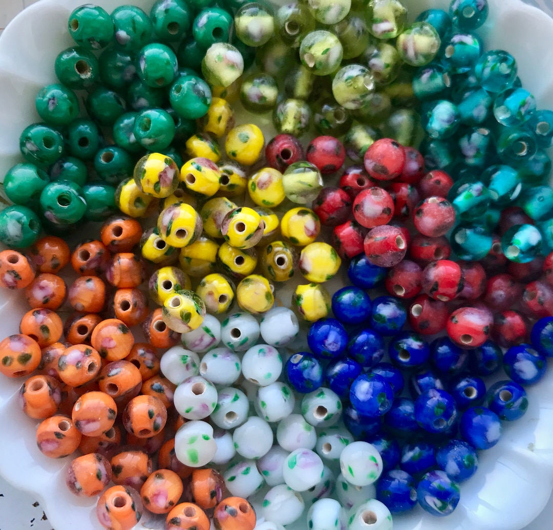 Art Glass Beads Flower Glass Beads Flowers Rose 6mm Round Beads Floral Lampwork Millefiori