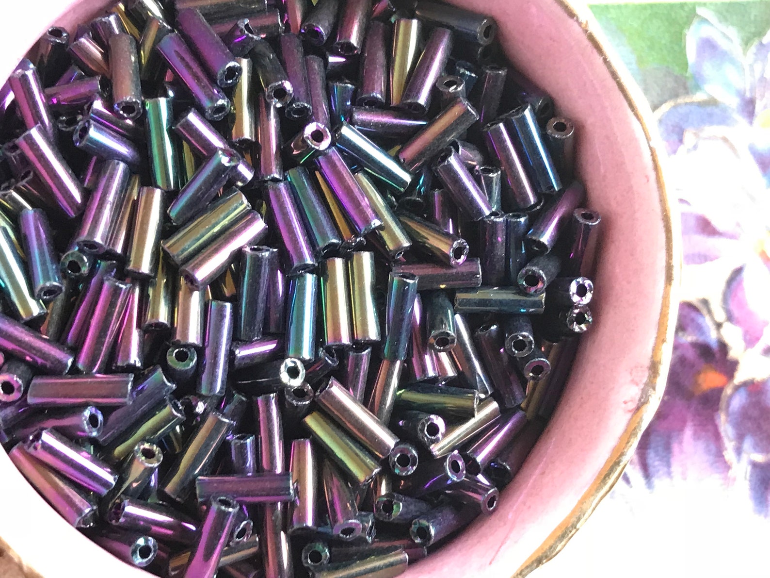 Vintage Peacock Beads Iridescent Bugle Beads Black Bugle - Etsy