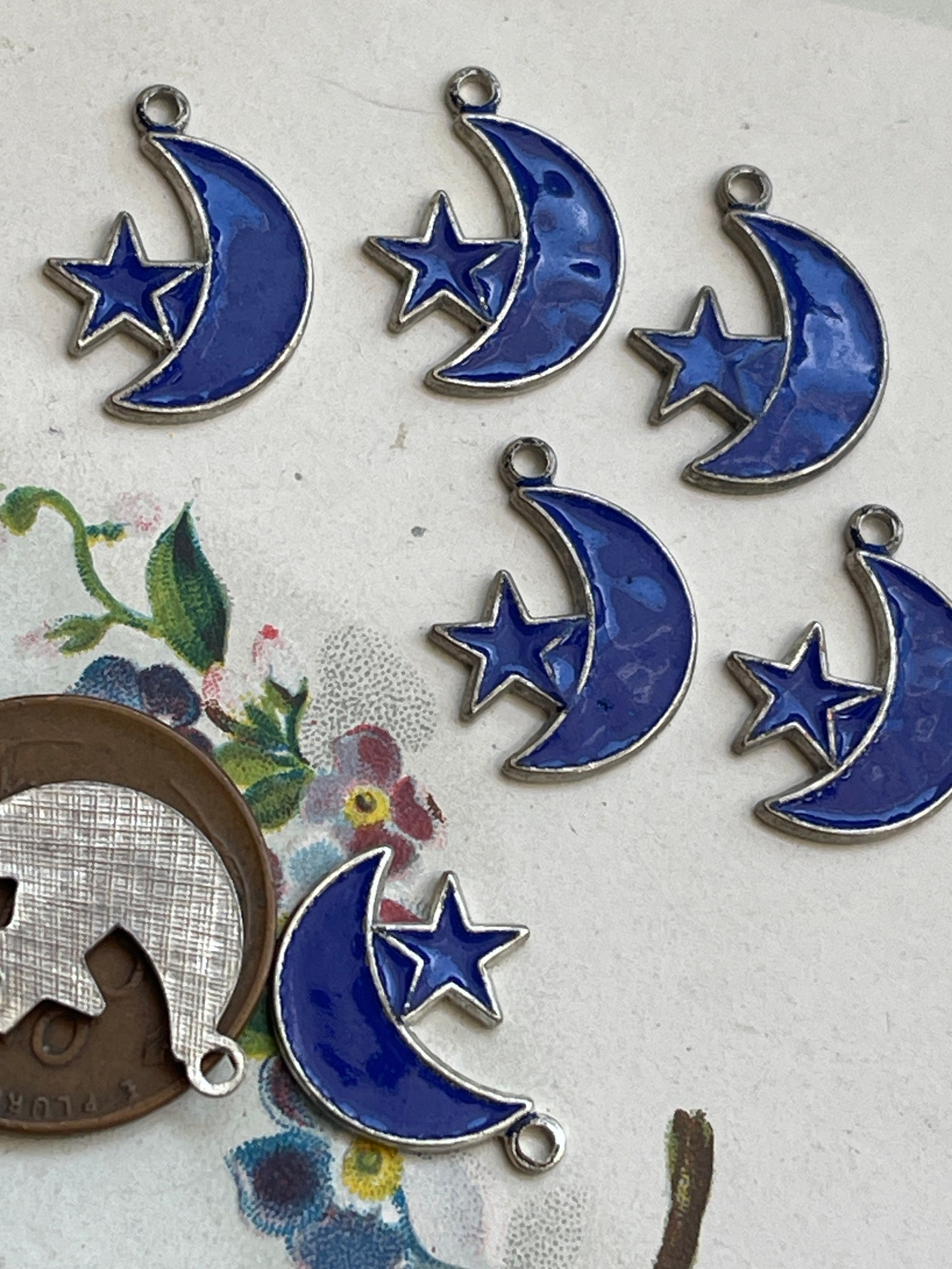 Crescent Moon Star Charms, Enameled, 2pcs, 13x11mm - Etsy