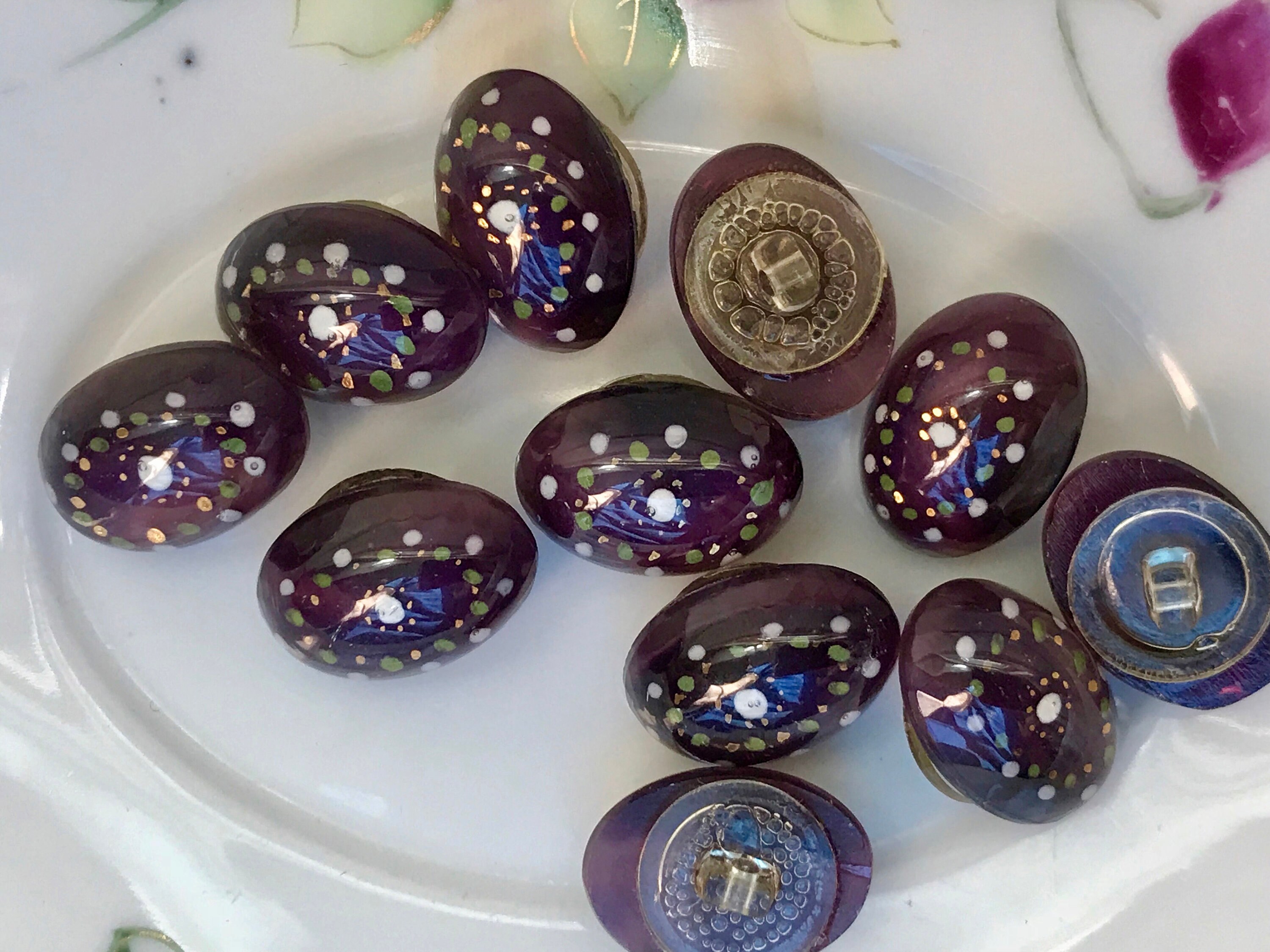 Vintage Glass Buttons, Amethyst Buttons, Rare Buttons, Oval Buttons ...