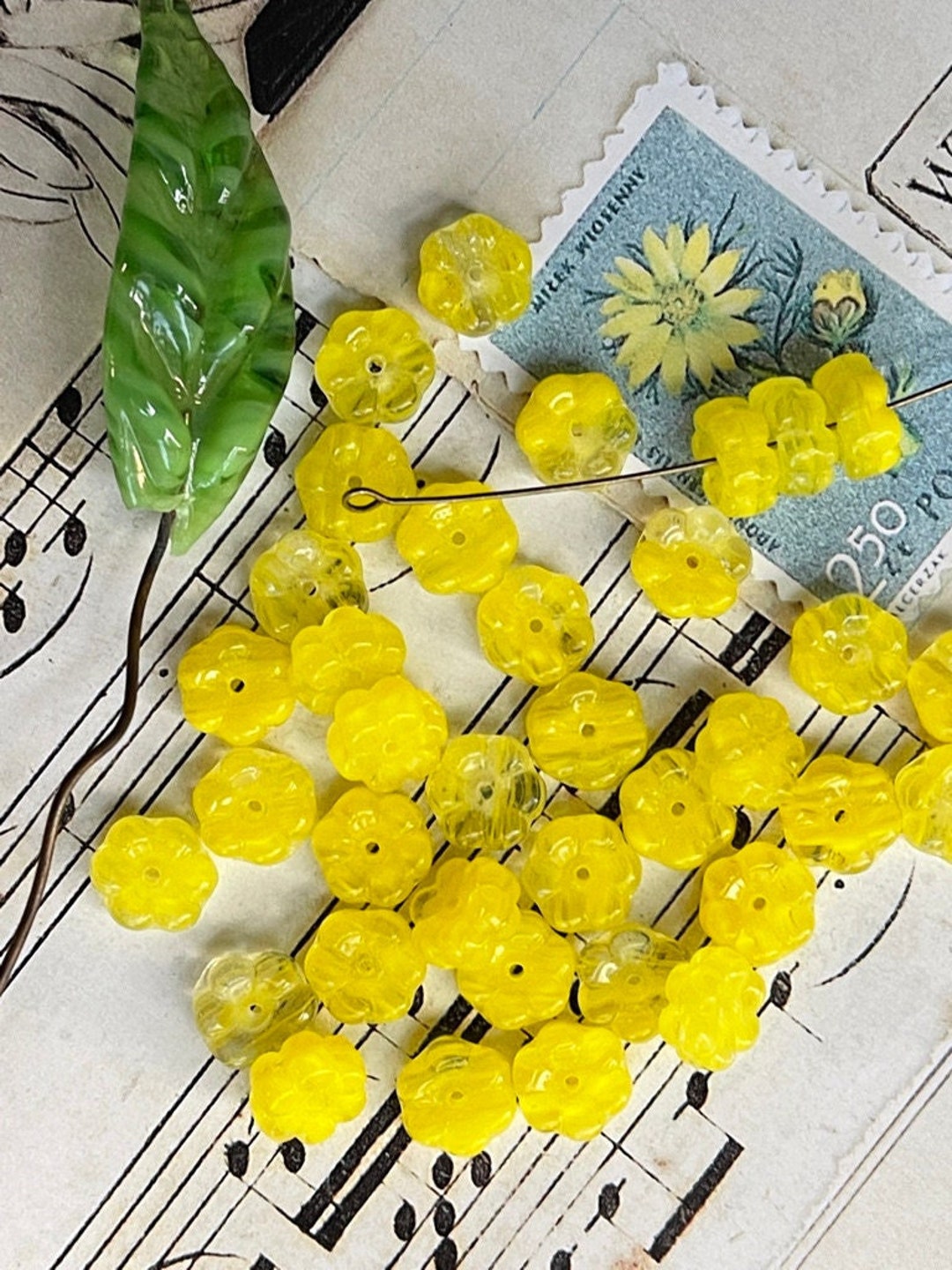 Yellow Flower Beads, Spacer Beads, 4x8mm, Bright Yellow Flower Spacers ...