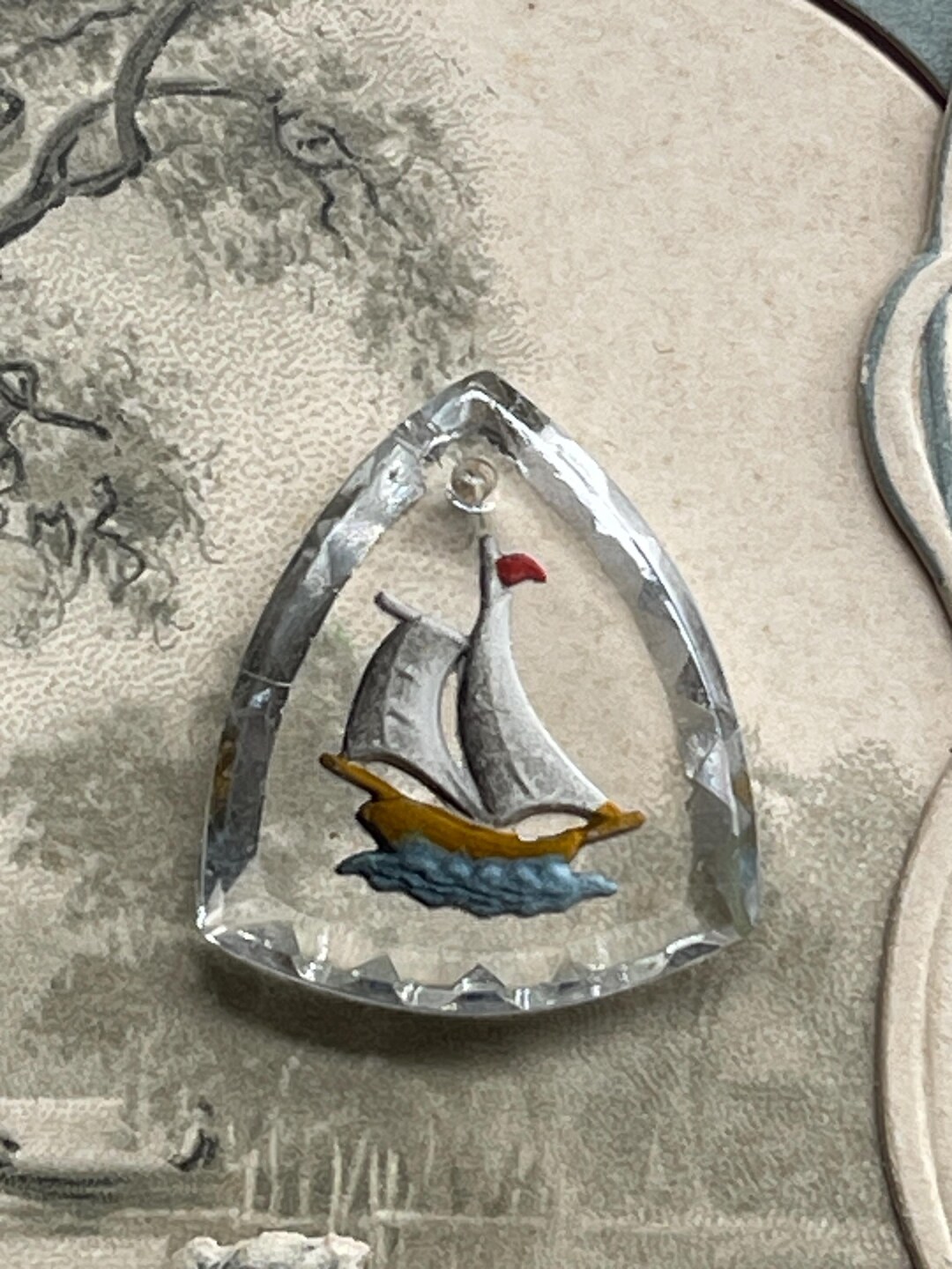 Sailboat Pendant, Intaglio Pendant, Sailboat Intaglio, Vintage Intaglio ...