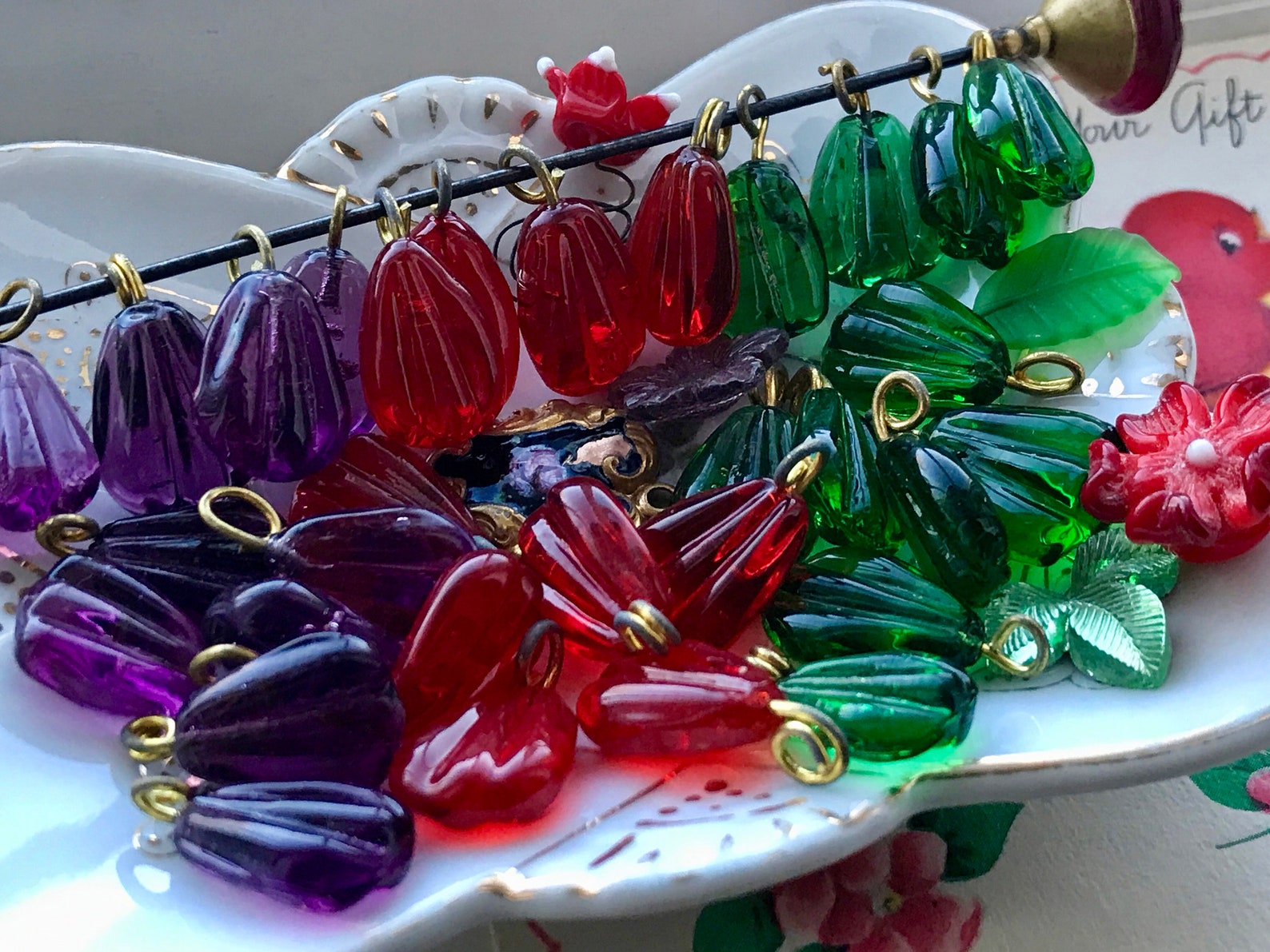 Vintage Glass Drops, Amethyst Drops, Vintage Glass Beads, Art Deco ...
