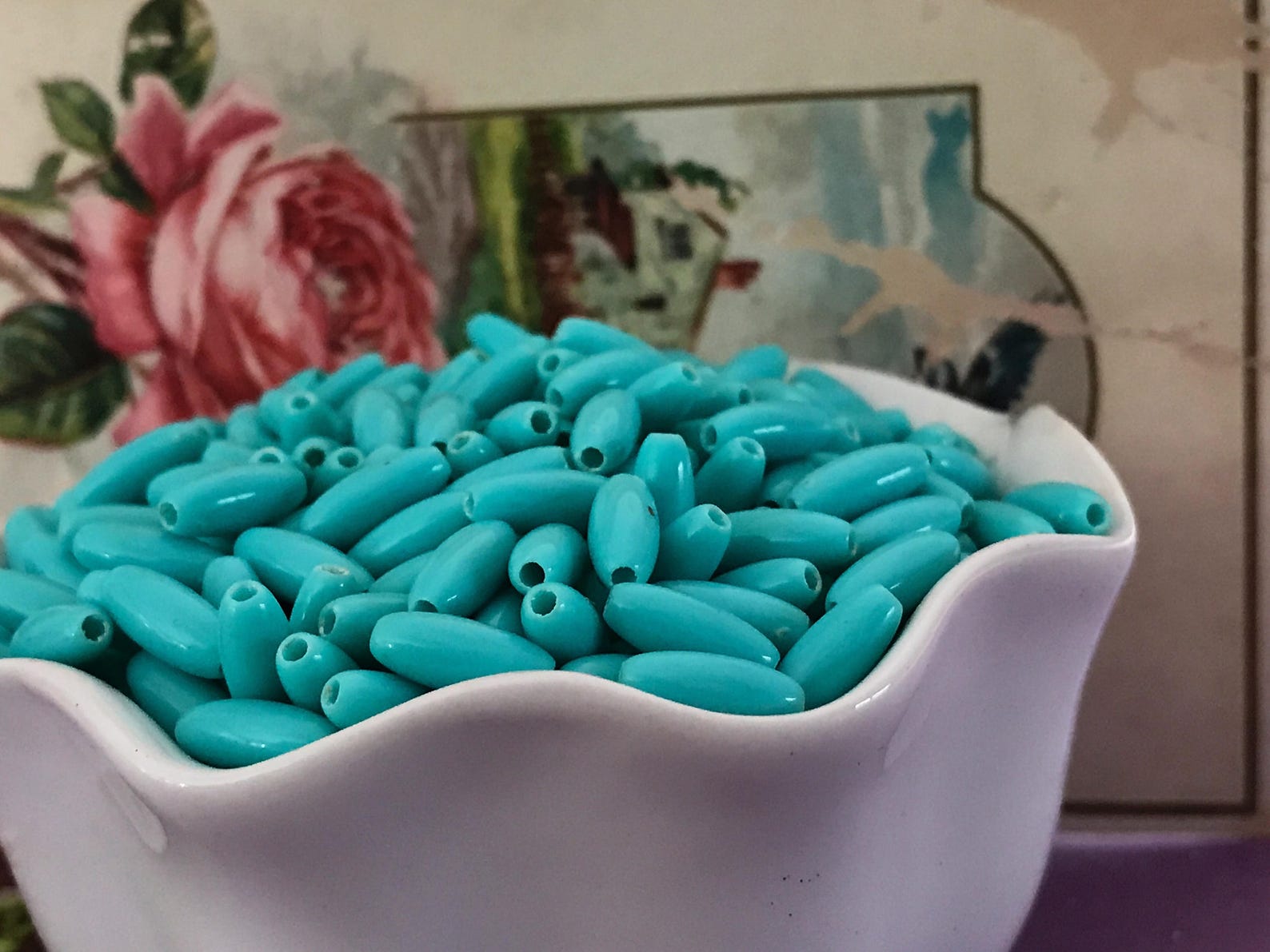 30 Aqua Vintage Beads Acrylic Beads 10x4mm Oval Beads Rice | Etsy