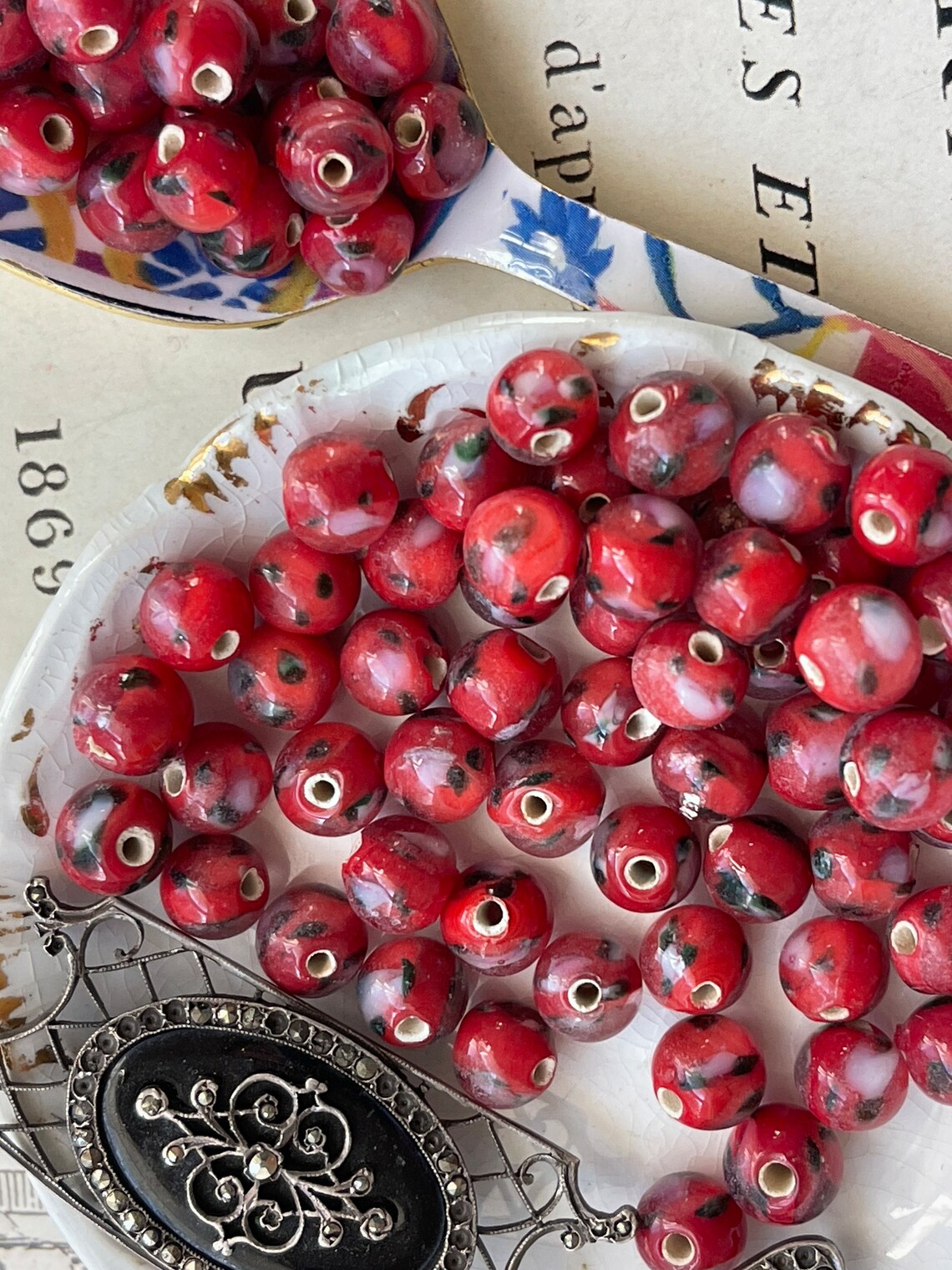Red Rose Beads Glass Roses Beads Vintage Glass Beads Lamp - Etsy