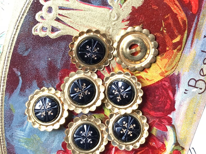 Vintage Glass Buttons Snowflake Button Black Silver Snow - Etsy