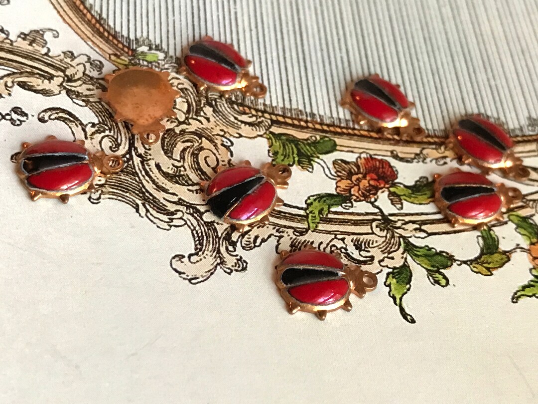 4 Vintage Ladybug Charms, Enameled Ladybugs, Guilloche Charms, Enamel ...