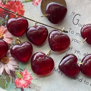 Cherry Red Hearts, Cherry Red Heart Charms, Vintage Glass Heart Drops ...