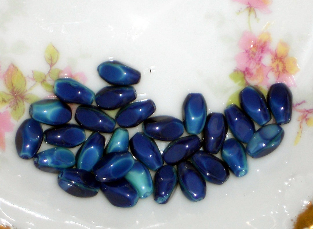 Vintage Beads Pressed Glass Japan Rice Cobalt Two Tone Retro Blue NOS ...