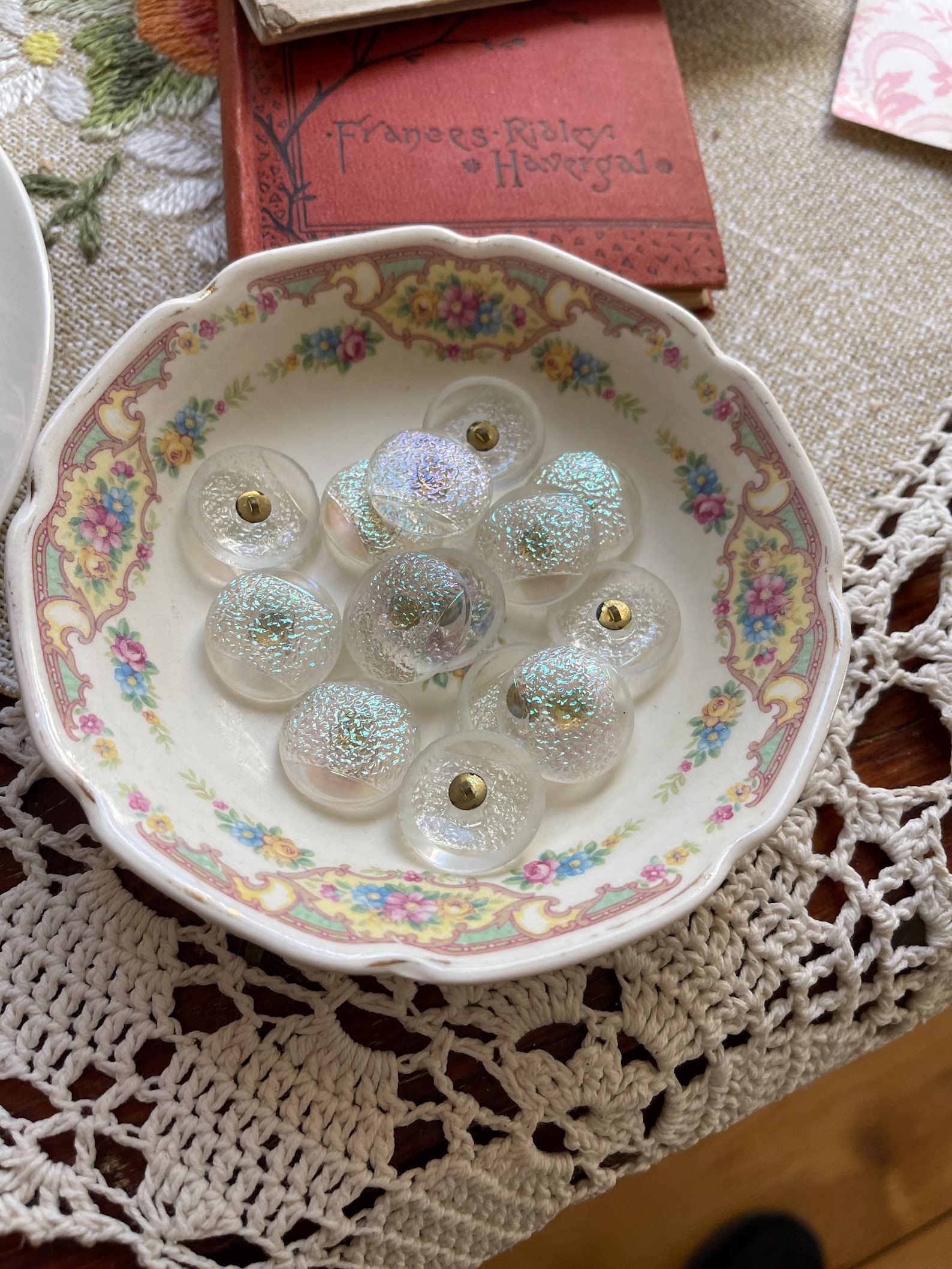 7/8" Vintage Glass Buttons, AB Buttons, Czech Republic, 6pcs, Metal ...