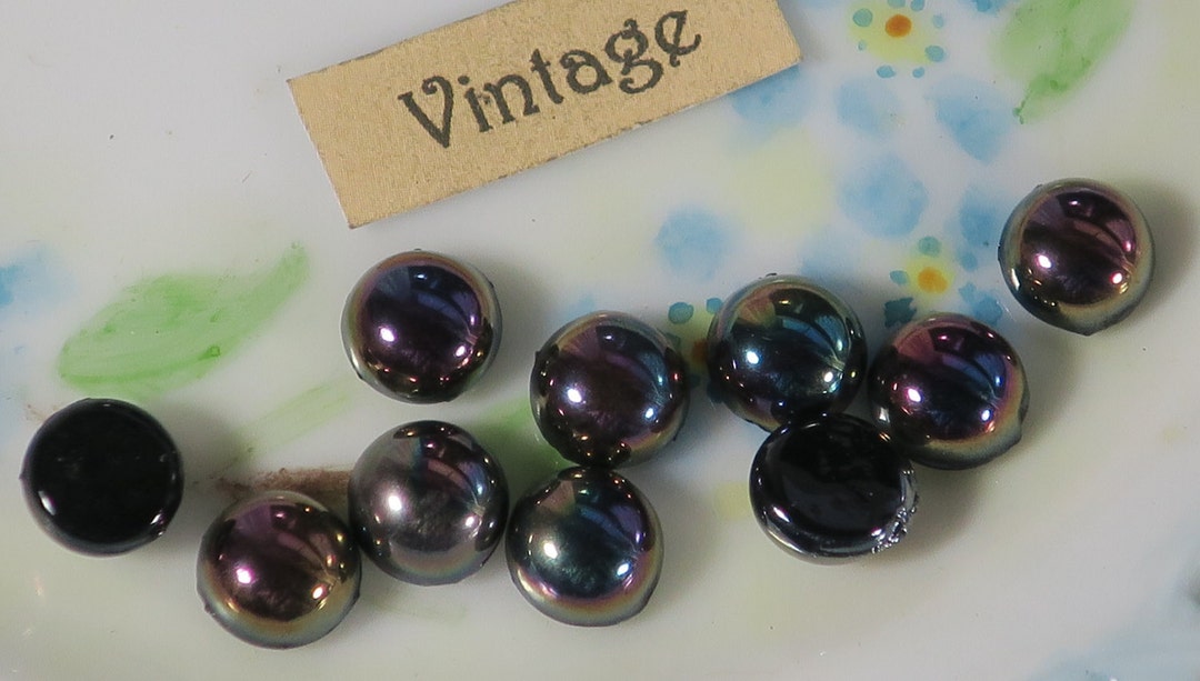 Vintage Fire Polished Stones, Gun Metal Cabochons, Gun Metal 7mm Round ...