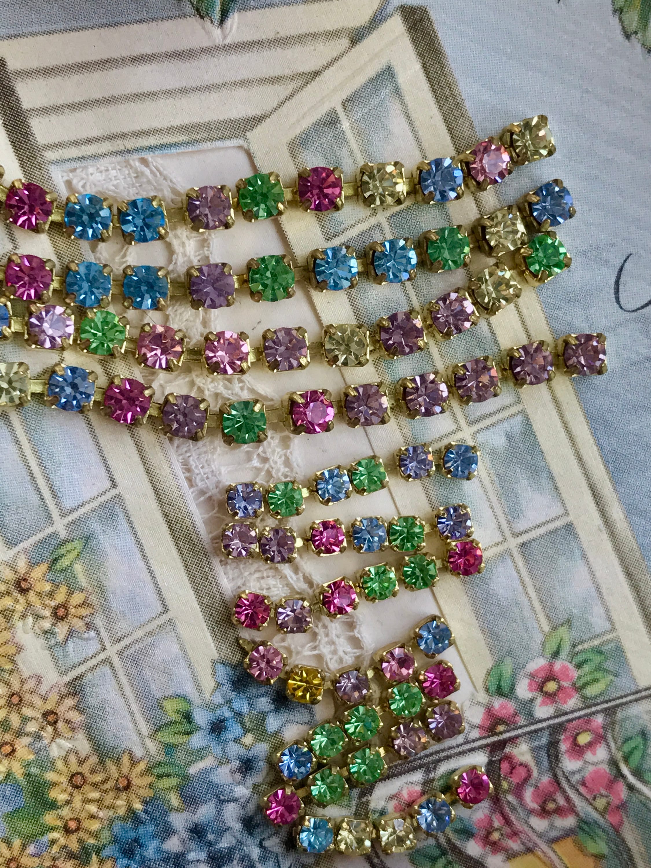VINTAGE Rhinestone Chain PIECES Pastels | Etsy