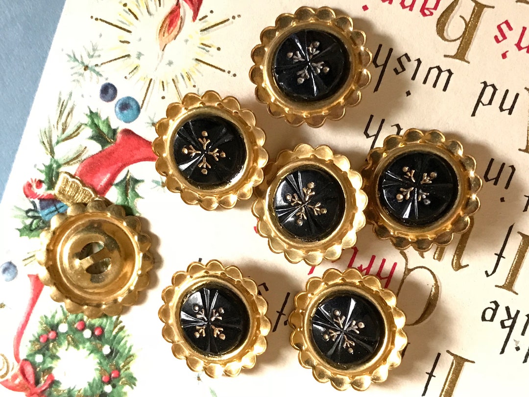 Vintage Glass Buttons, Snowflake Button Black Silver Snow Flake, Winter ...