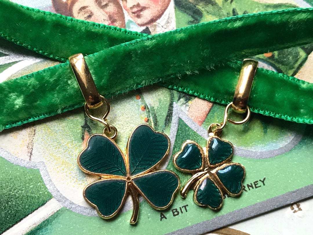Velvet 4 Leaf Clover Choker, Enameled Four Leaf Clover, Layered Choker ...