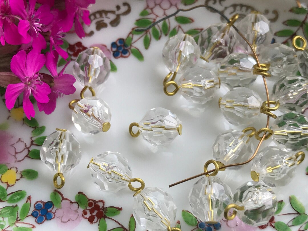 Vintage Lucite Crystal Drops, Wedding Bead Drops, Faceted Drops ...