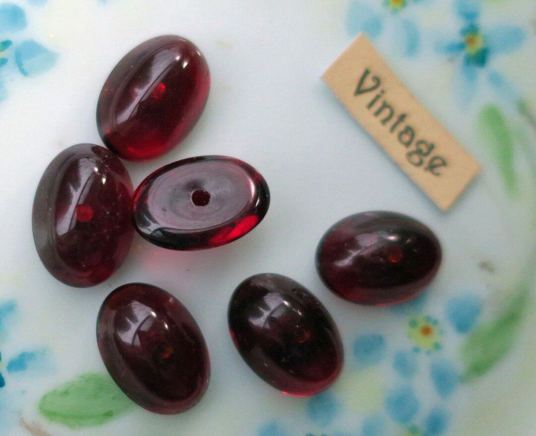 Vintage Glass Oval Cabochons Garnet Cranberry Red Buttons Half Drilled ...