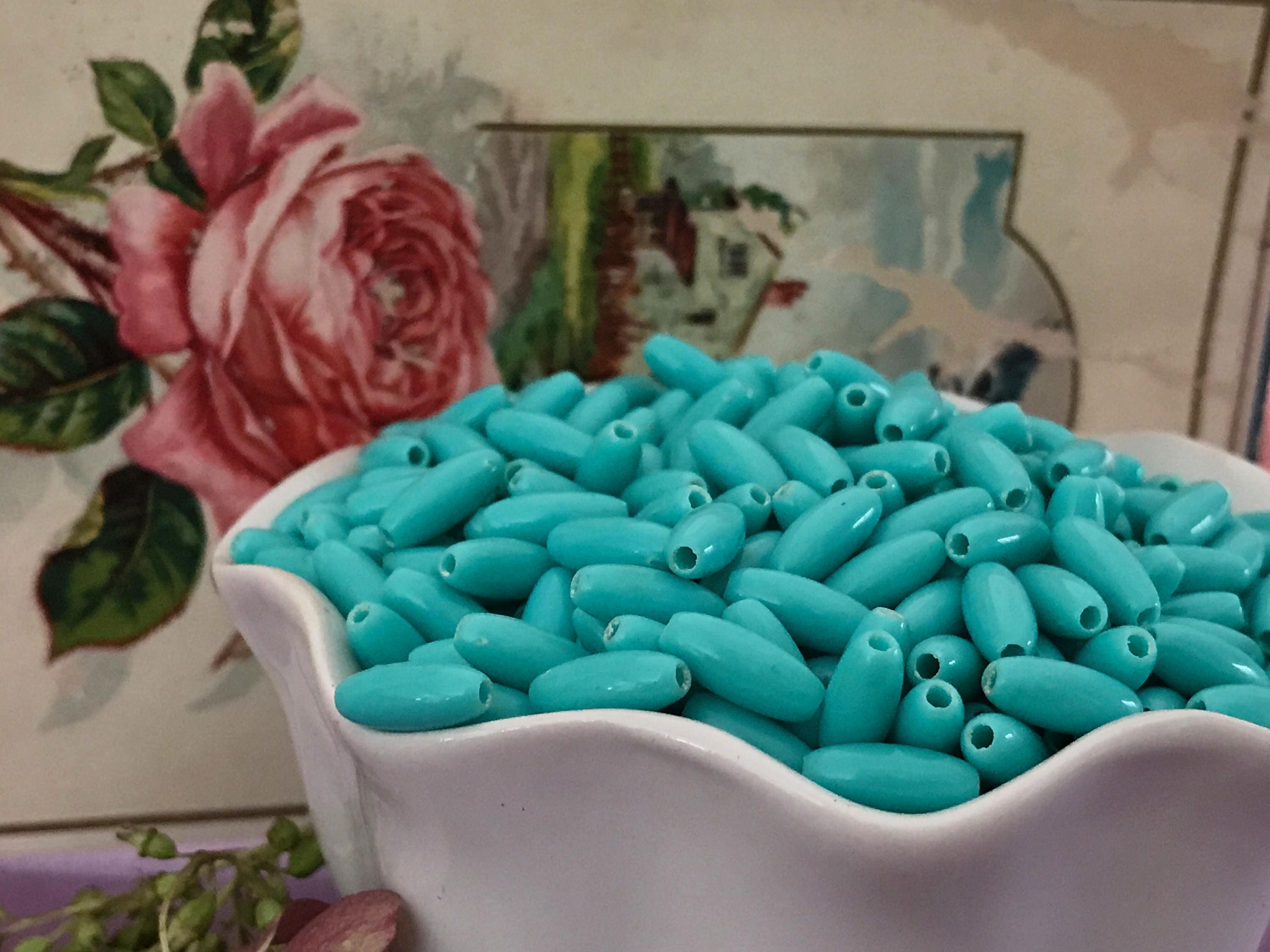 30 Aqua Vintage Beads Acrylic Beads 10x4mm Oval Beads Rice - Etsy