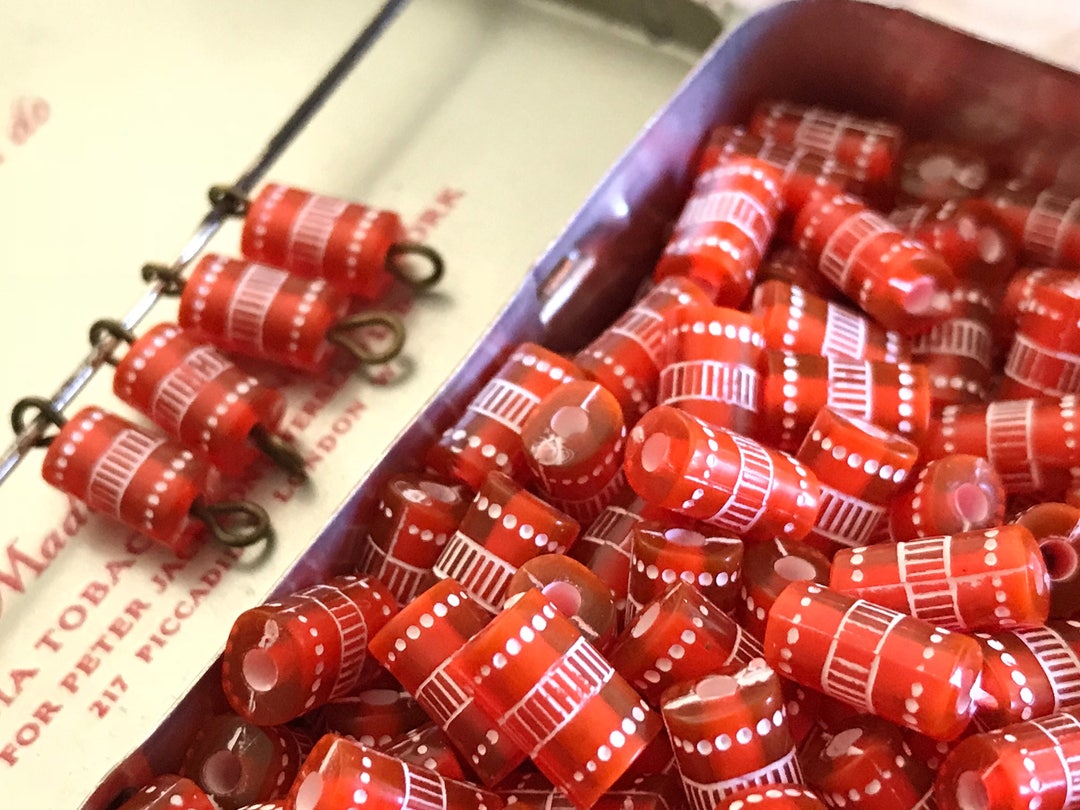 Vintage Red Tube Beads, Etched Beads, Acrylic Lace Beads, Unique Beads ...