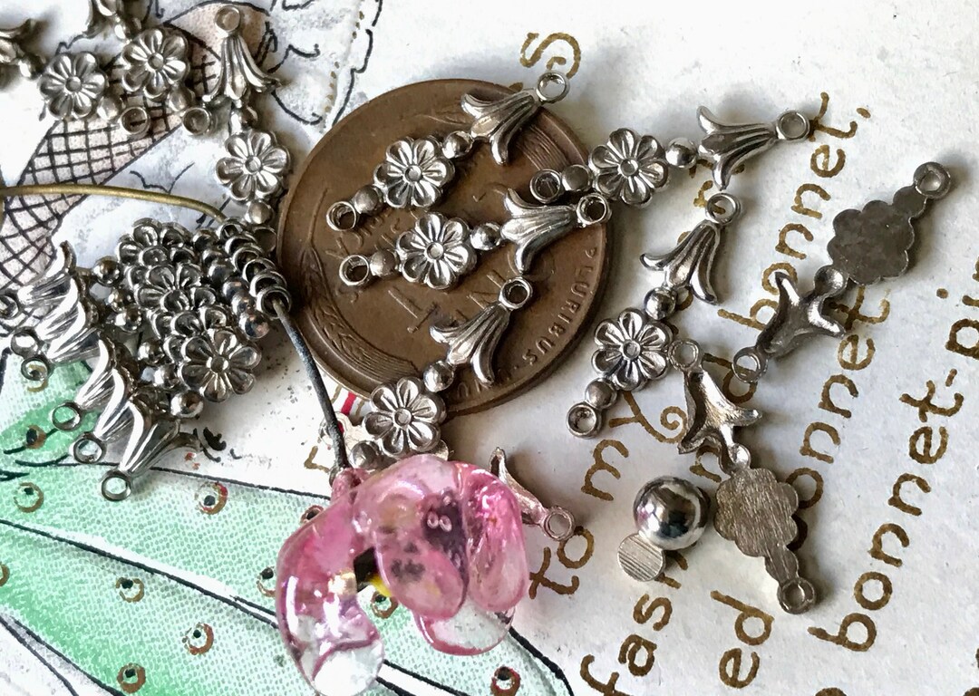 Vintage Silver Flower Connectors With Two Loops, Tiny Connectors for ...