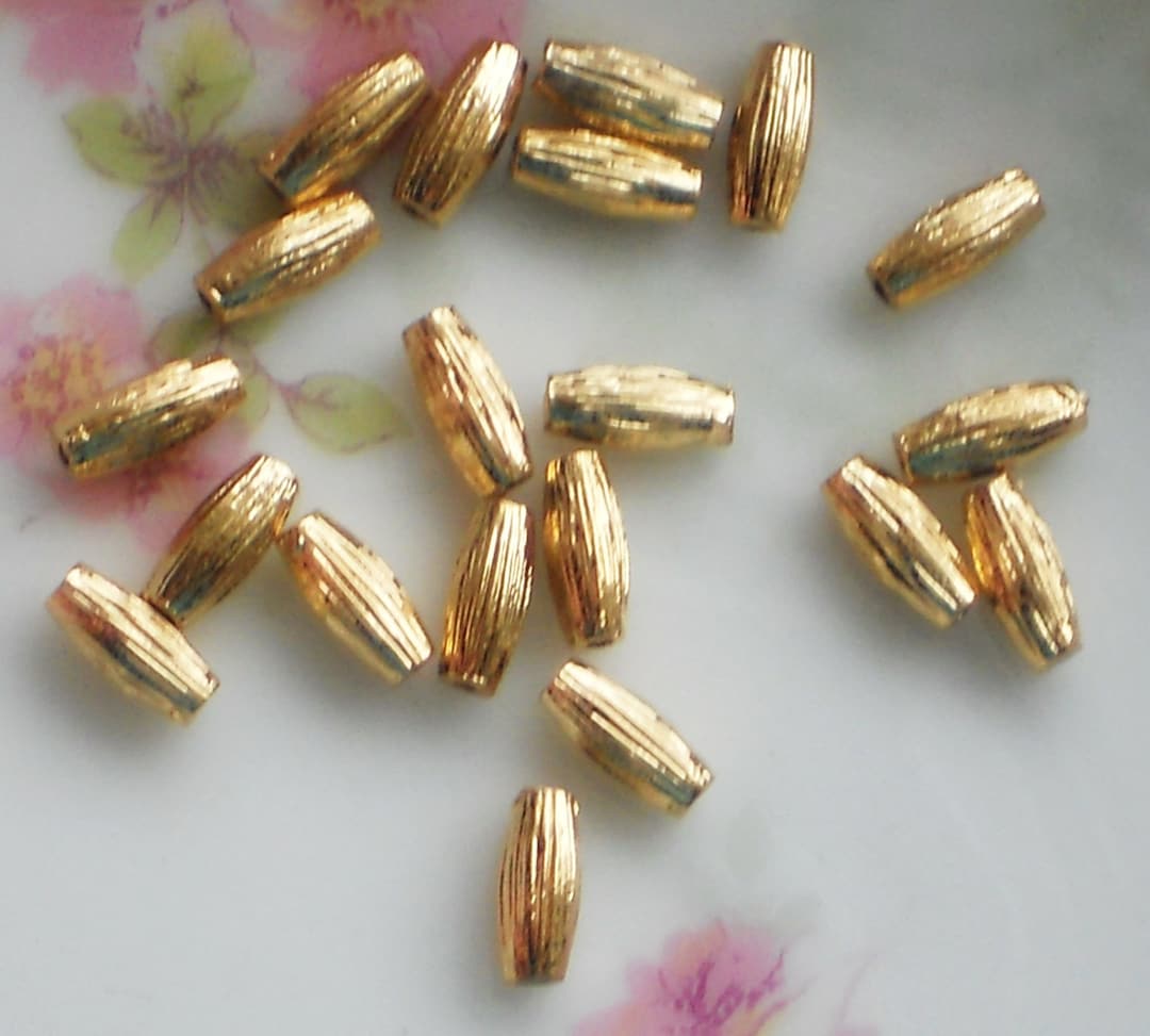 Vintage Brass Beads,rice Beads, Ribbed Beads - Etsy