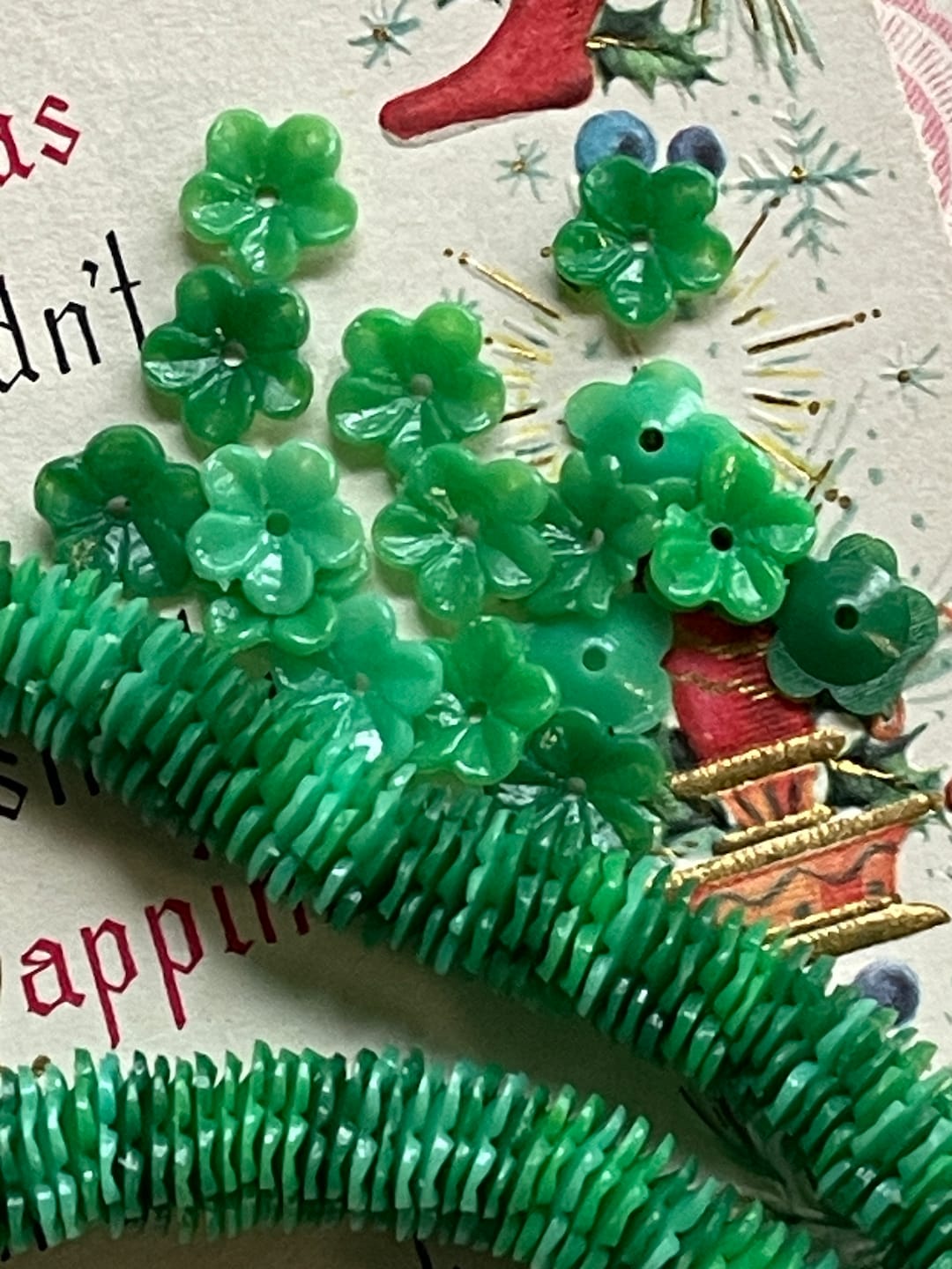 Vintage Flower Spacers Beads, 20pcs, 8mm, Kelly Green Flower Beads ...