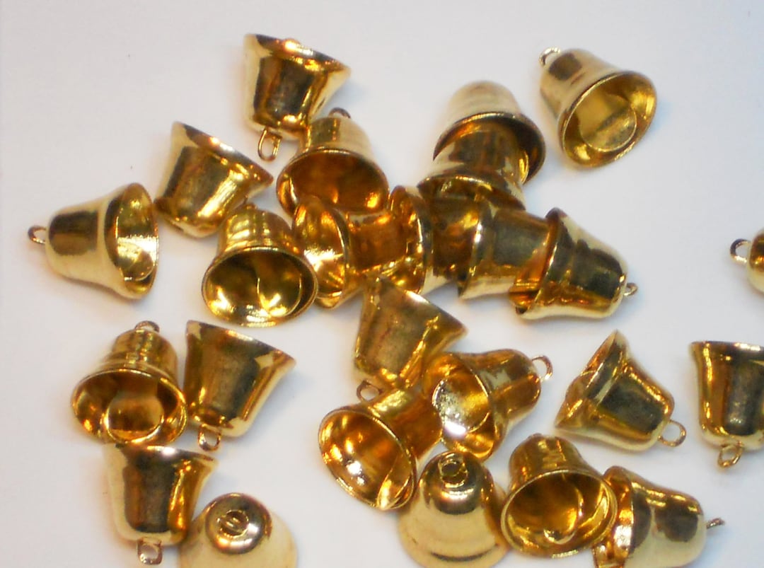 8 Vintage Bells Charms Bell Findings Components Brass 9mm Connectors ...