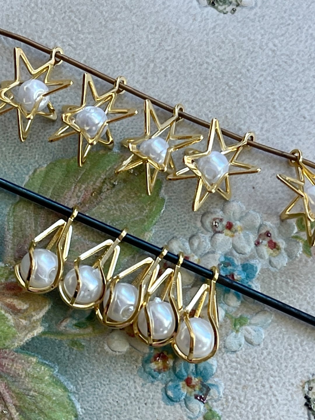 Pearl Stars, Pearls, Pearl Star Beads, Pearl Star Charms, Gold Plated ...